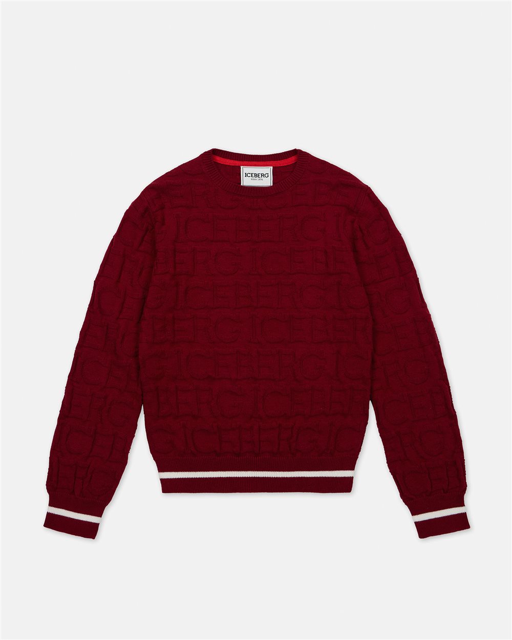 Burgundy solid color crew neck sweater | Iceberg