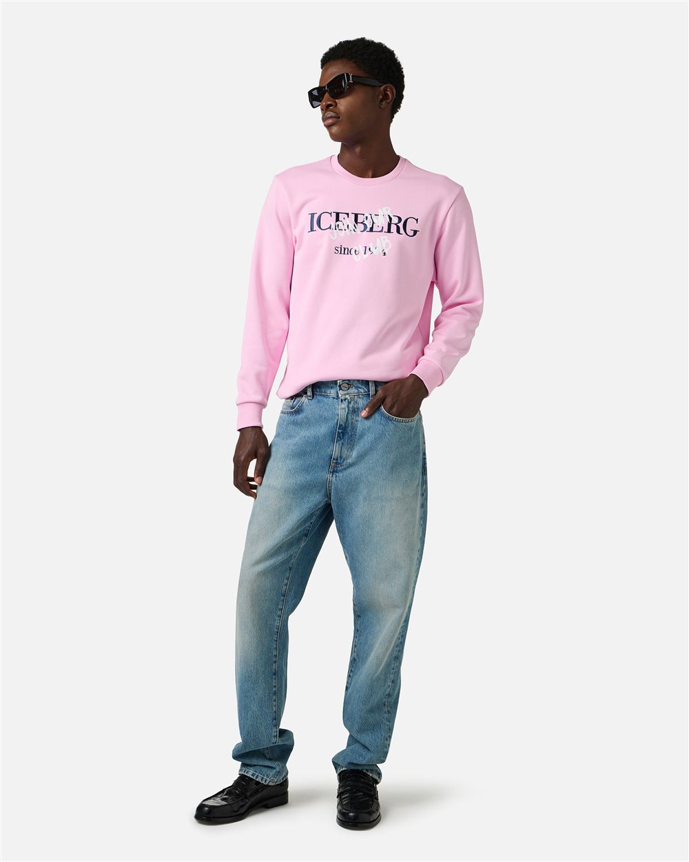 Rosa Rundhals-Sweatshirt im Slim Fit aus Sweatstoff | ICEBERG