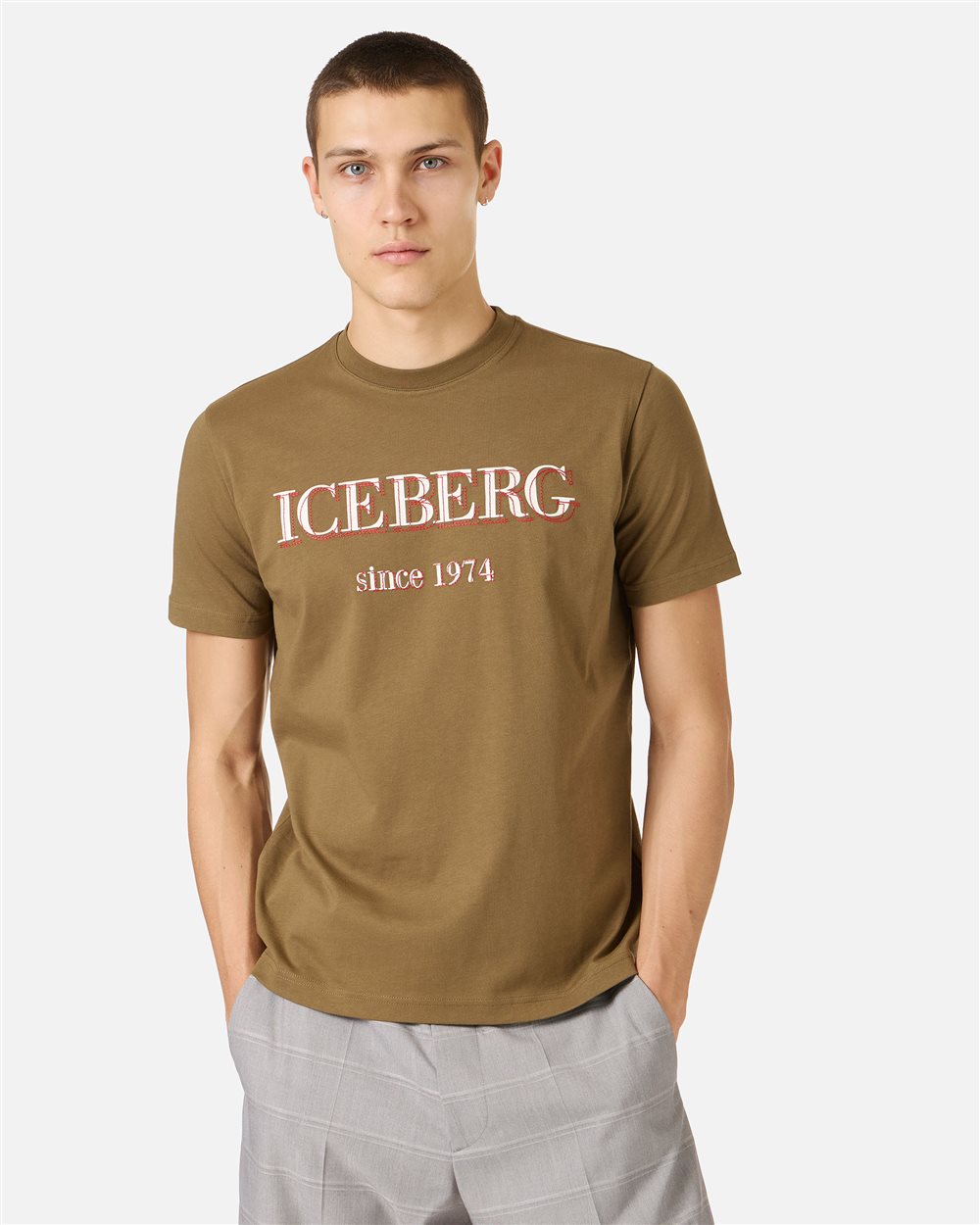 Khaki oversized T-shirt in cotton jersey, featuring the Iceberg logo ...