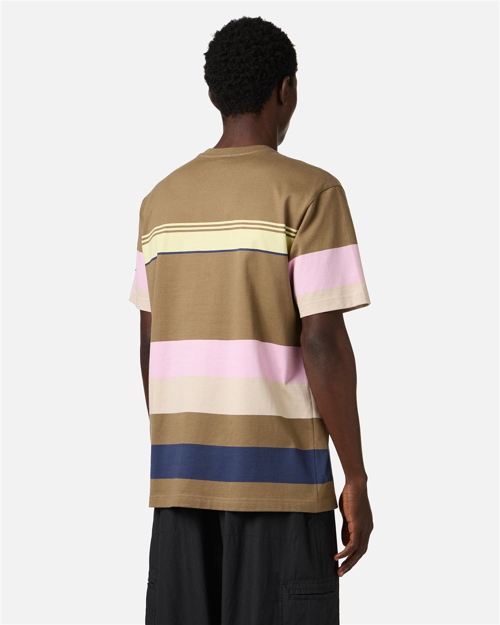 Green background striped cotton jersey T-shirt in a relaxed fit with ...