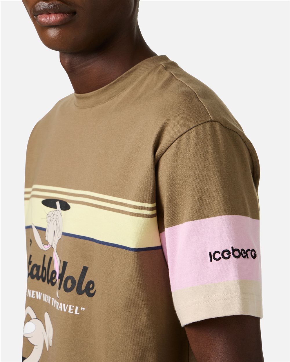 Green background striped cotton jersey T-shirt in a relaxed fit with ...