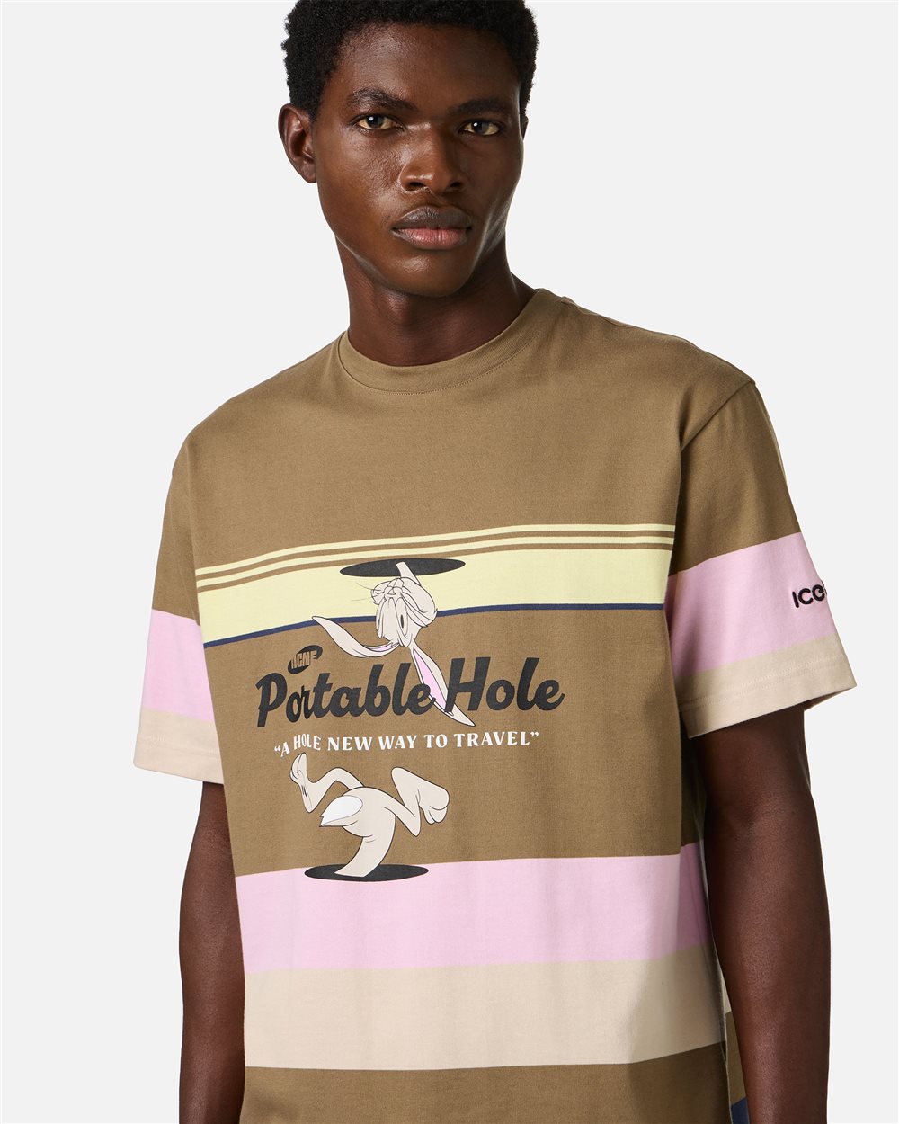 Green background striped cotton jersey T-shirt in a relaxed fit with ...