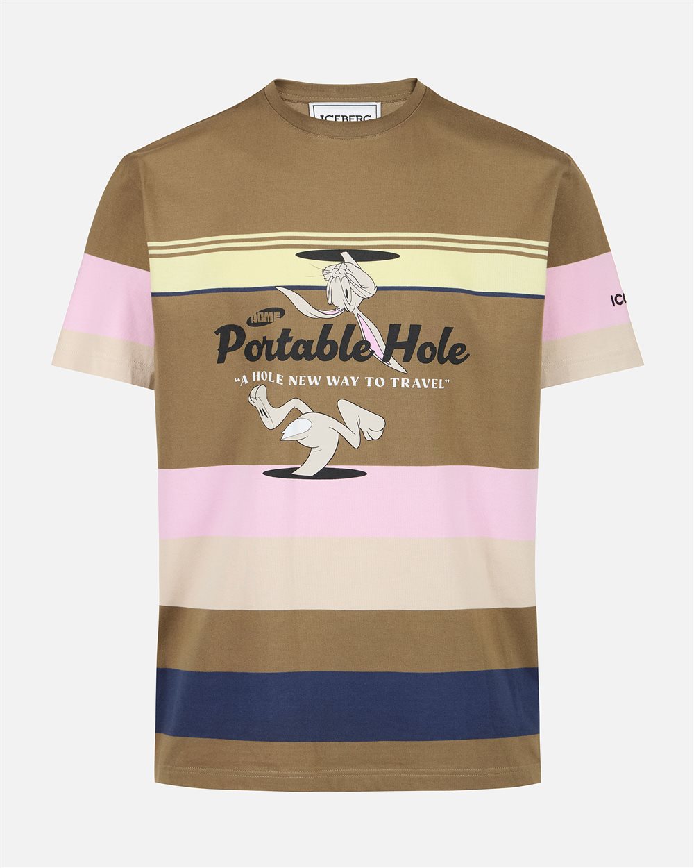 Green background striped cotton jersey T-shirt in a relaxed fit with ...