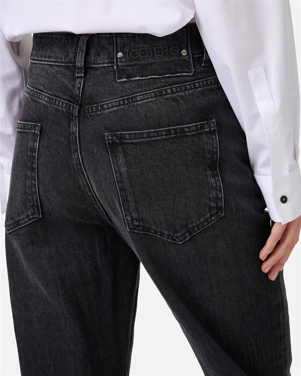 Black 5-pocket denim pants in stone wash with a new flare fit - Iceberg ...