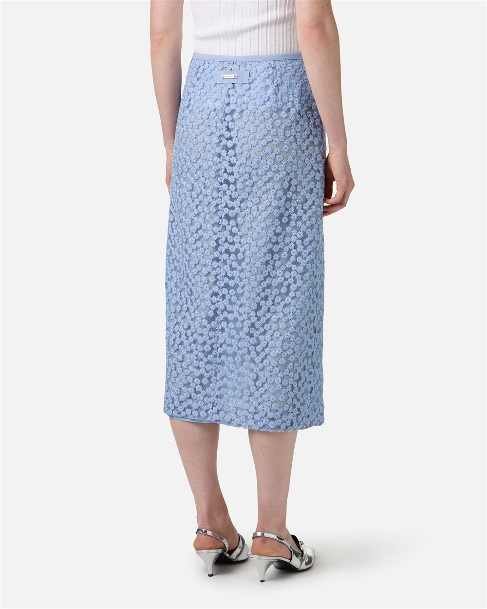 Powder blue, regular fit pencil skirt in embroidered tulle | ICEBERG