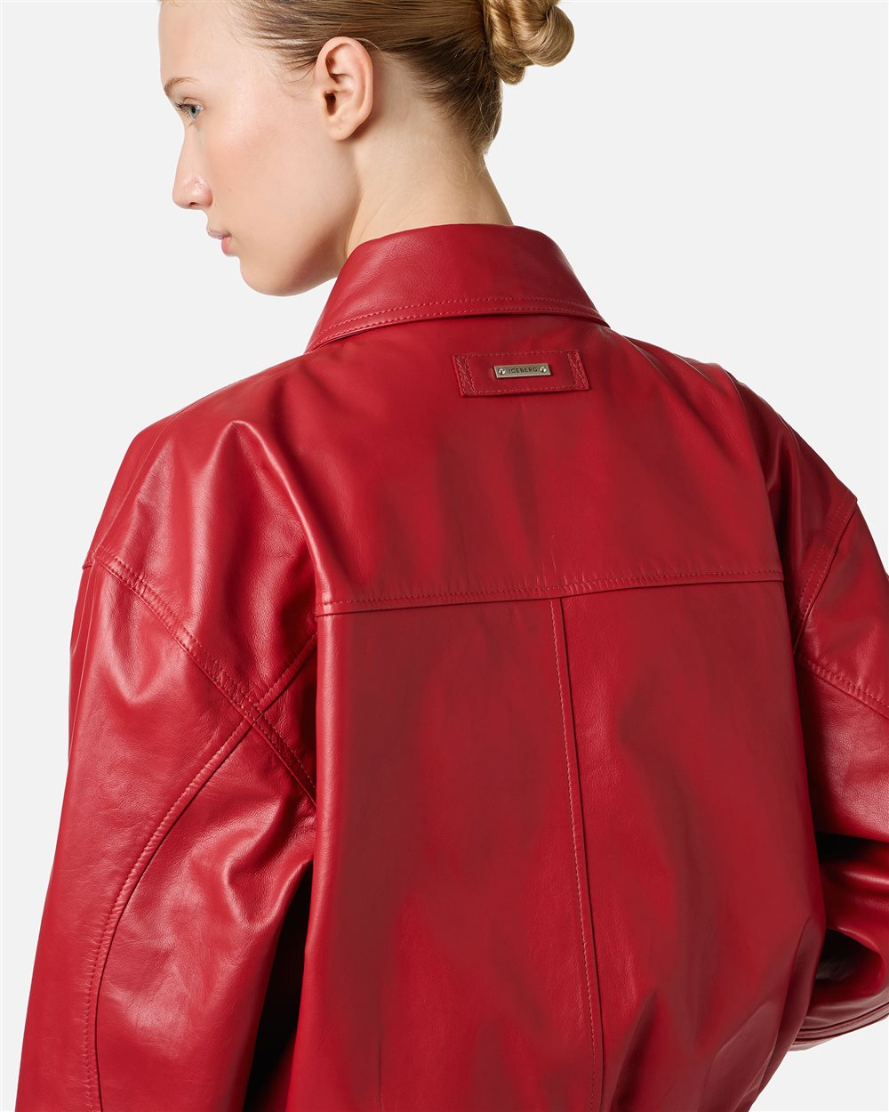 Dark red leather bomber short jacket | ICEBERG