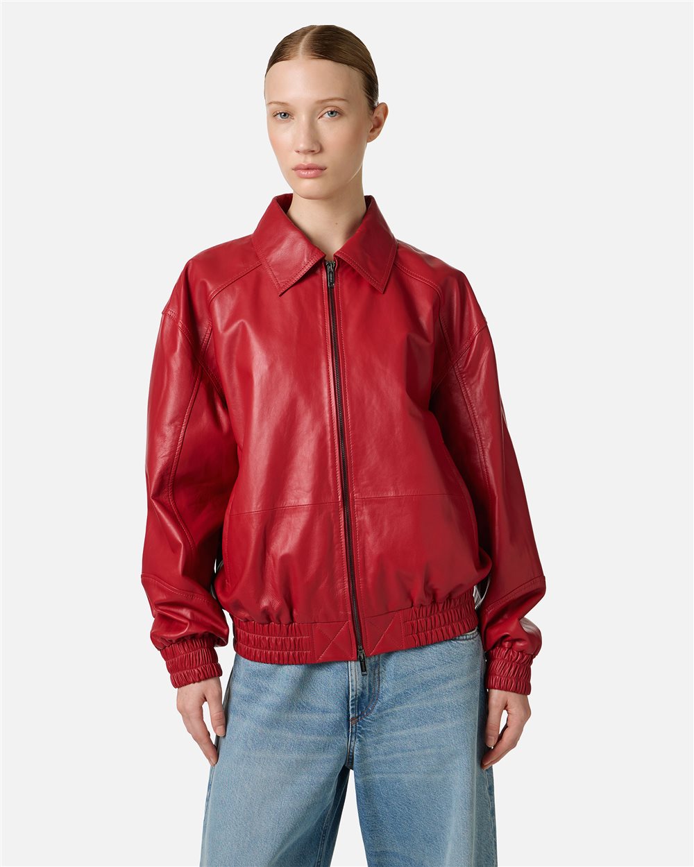 Dark red leather bomber short jacket | ICEBERG