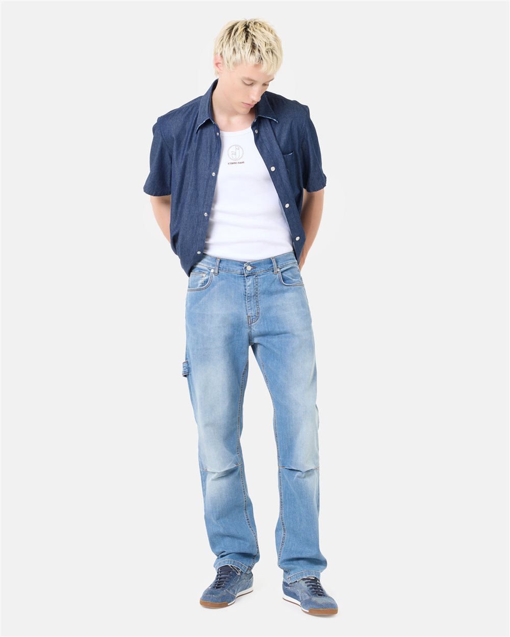 Work fit 5-pocket indigo stretch cotton denim pants | ICEBERG