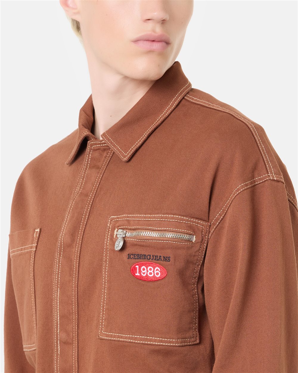 Burnt brown, work fit cotton gabardine jacket - Iceberg - Official Website
