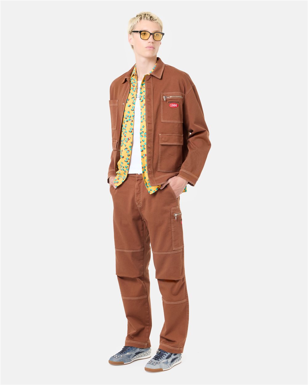 Burnt brown, work fit cotton gabardine jacket - Iceberg - Official Website