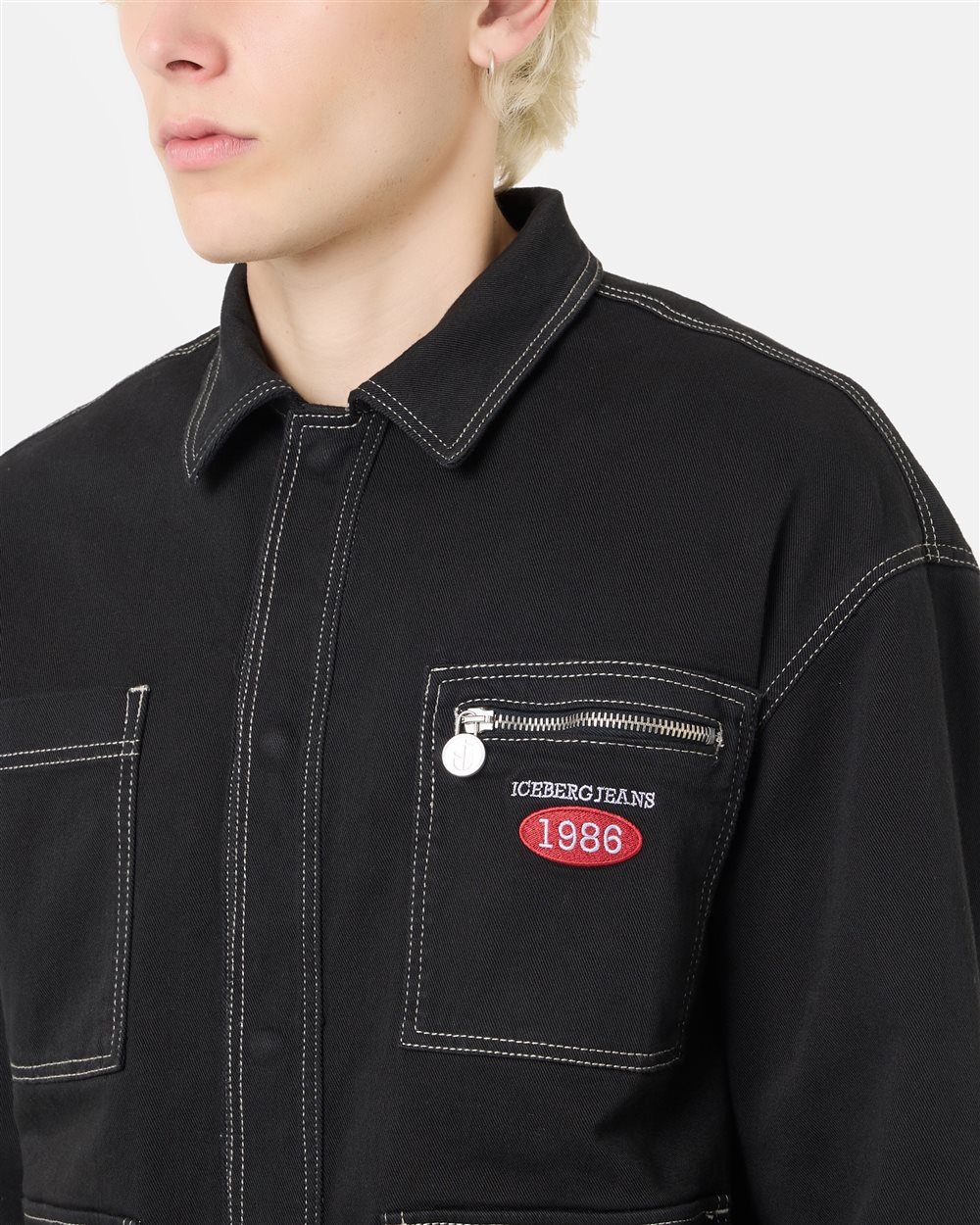 Black, work fit cotton gabardine jacket - Iceberg - Official Website