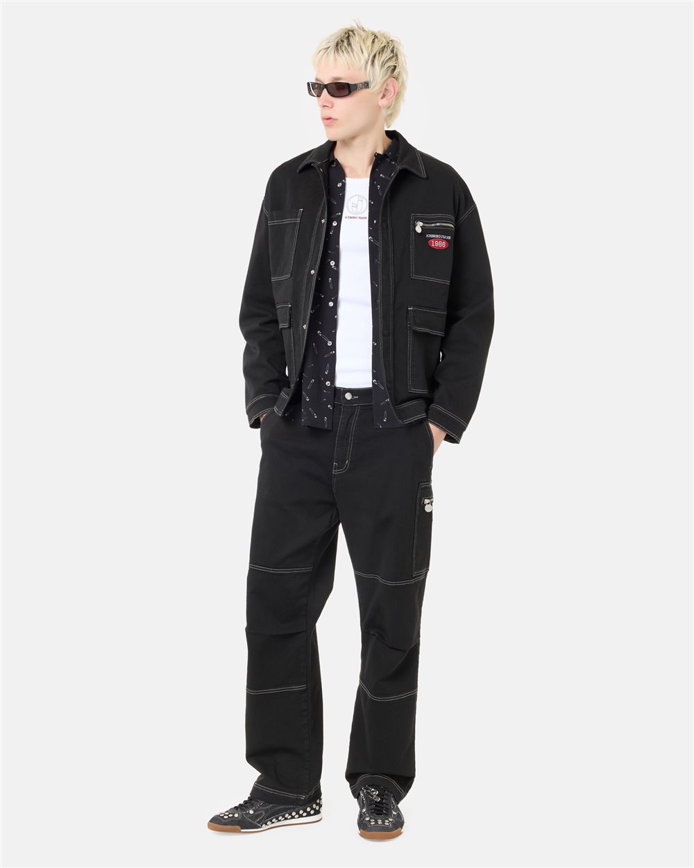 Black, work fit cotton gabardine jacket - Iceberg - Official Website