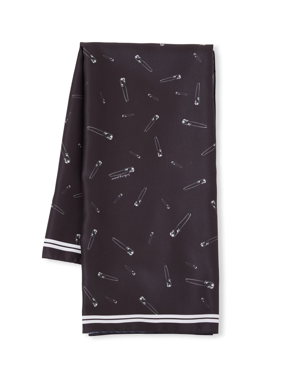 Black polyester twill scarf with safety pins print - Iceberg - Official ...