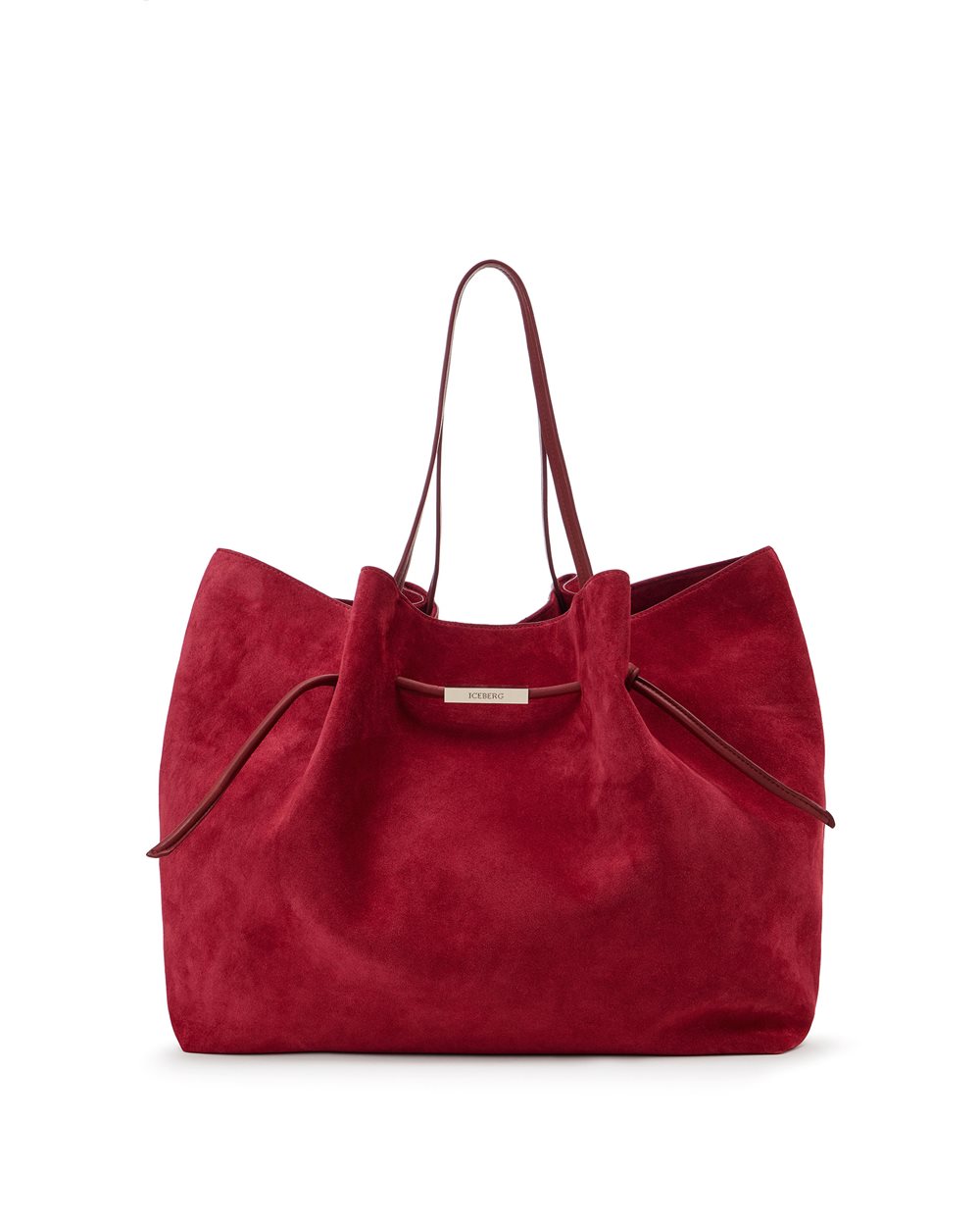 Large dark red suede leather bag with branded plaque | ICEBERG