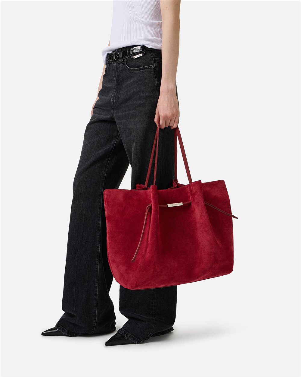 Large dark red suede leather bag with branded plaque | ICEBERG