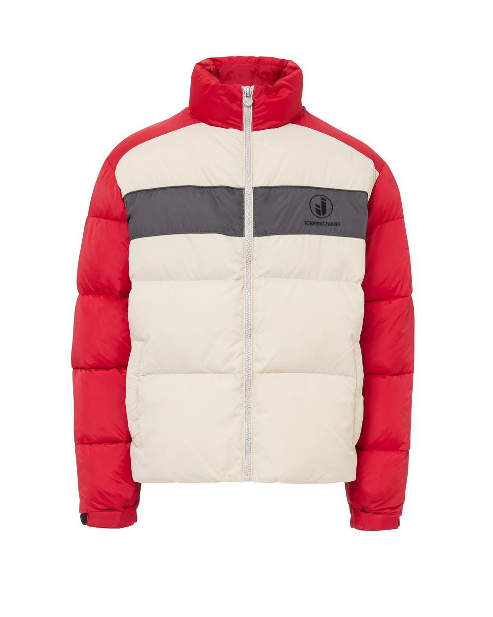 White nylon jacket with red and grey details and Iceberg logo | ICEBERG