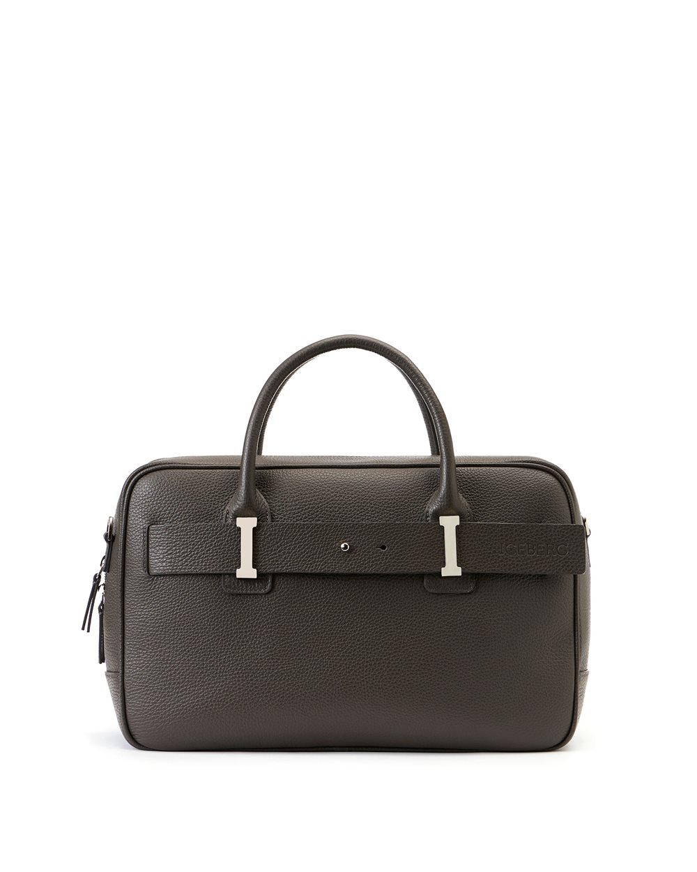 Dark gray Prince leather shoulder bag with logo buckles and debossed ...