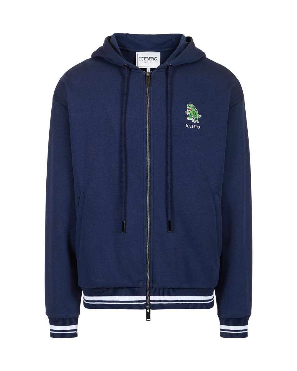 Blauer Kapuzenpullover aus Baumwollsweatstoff im Regular Fit mit Dino ...